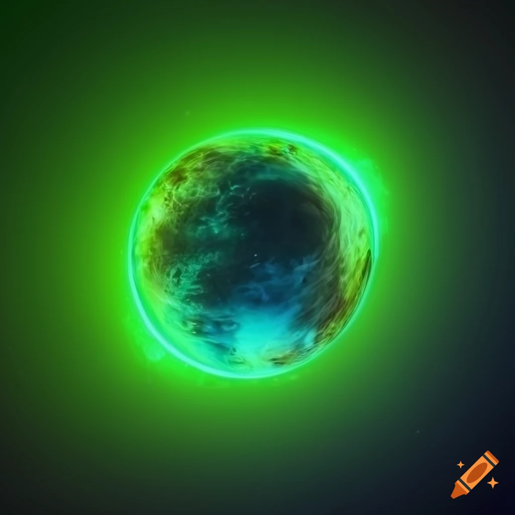 Neon green planet in black space background on Craiyon