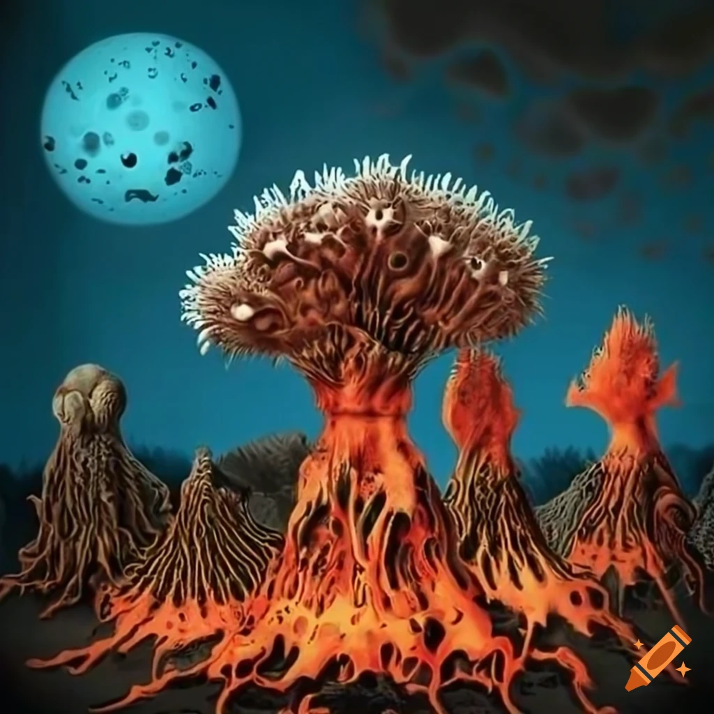 Haeckel cute volcanic animals in a barren landscape on Craiyon