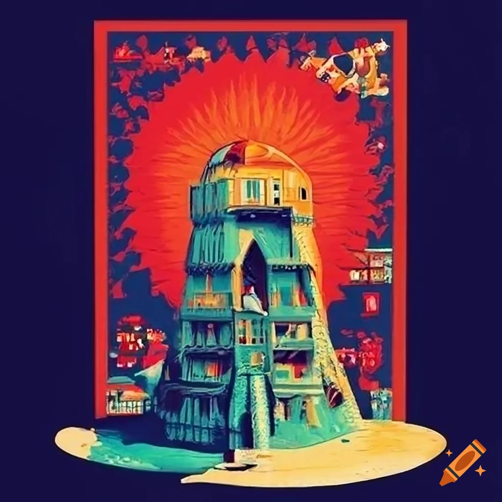 Steezy action architecture poster, cuckoo clock style, graphic novel by ...