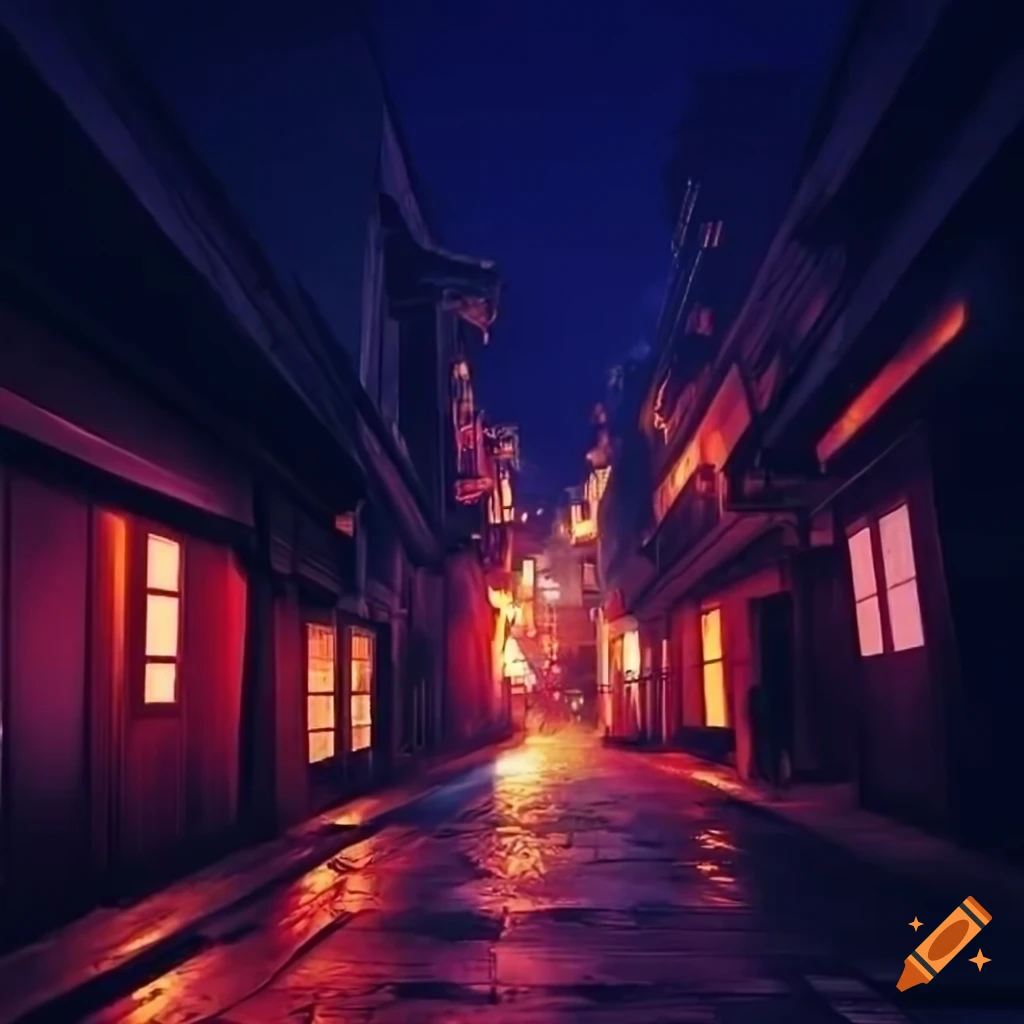 Japanese night theme alley on Craiyon