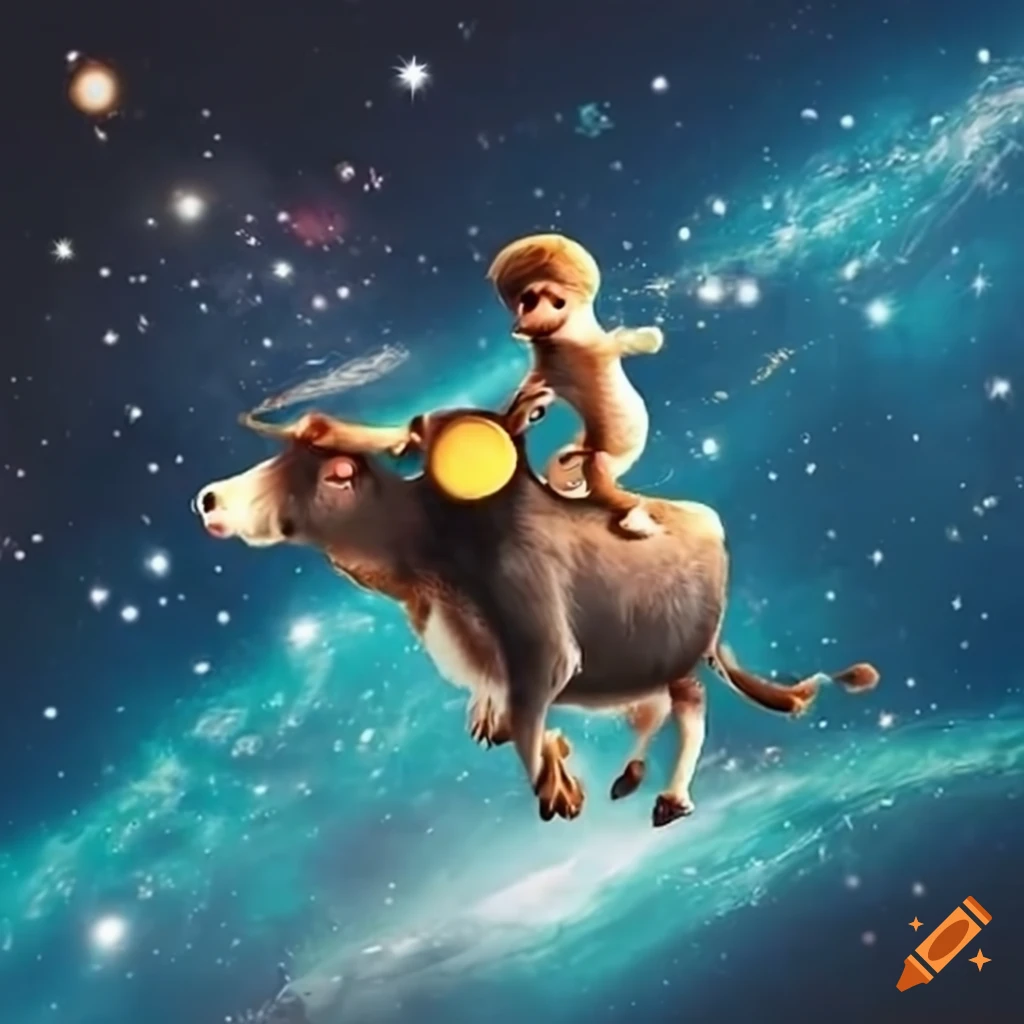 Monkey riding a cow in space on Craiyon