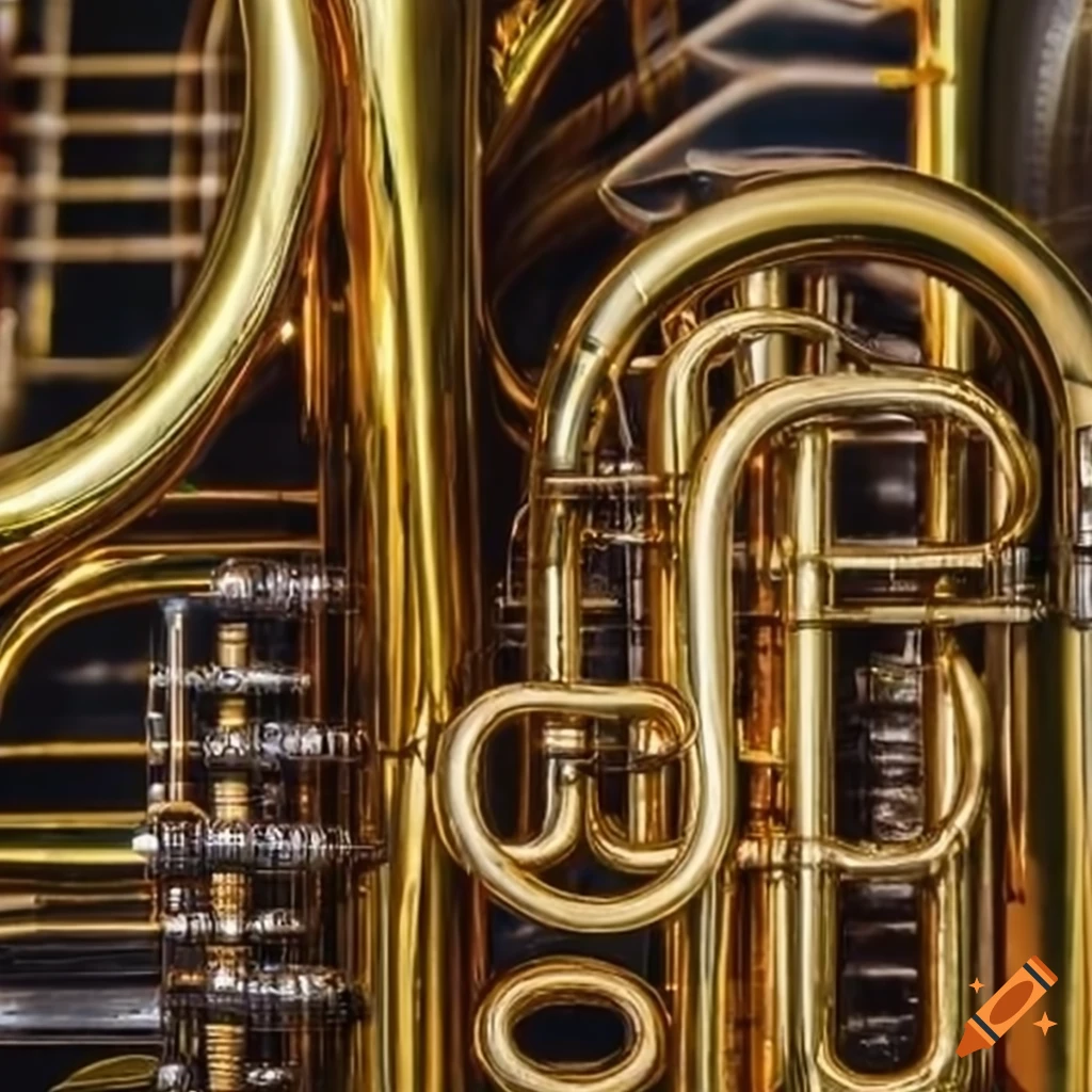 Abstract composition of morphed brass instruments on Craiyon
