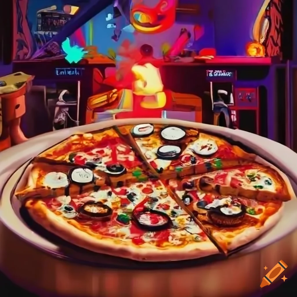 Retro pizzeria arcade on Craiyon