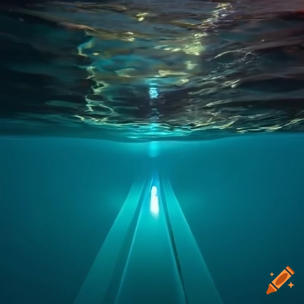 Light refracted through a prism underwater in a pool on Craiyon