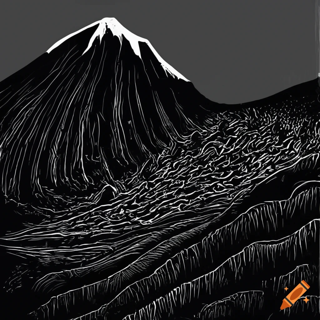 Spectacular landscape black and white drawing with dry materials on Craiyon