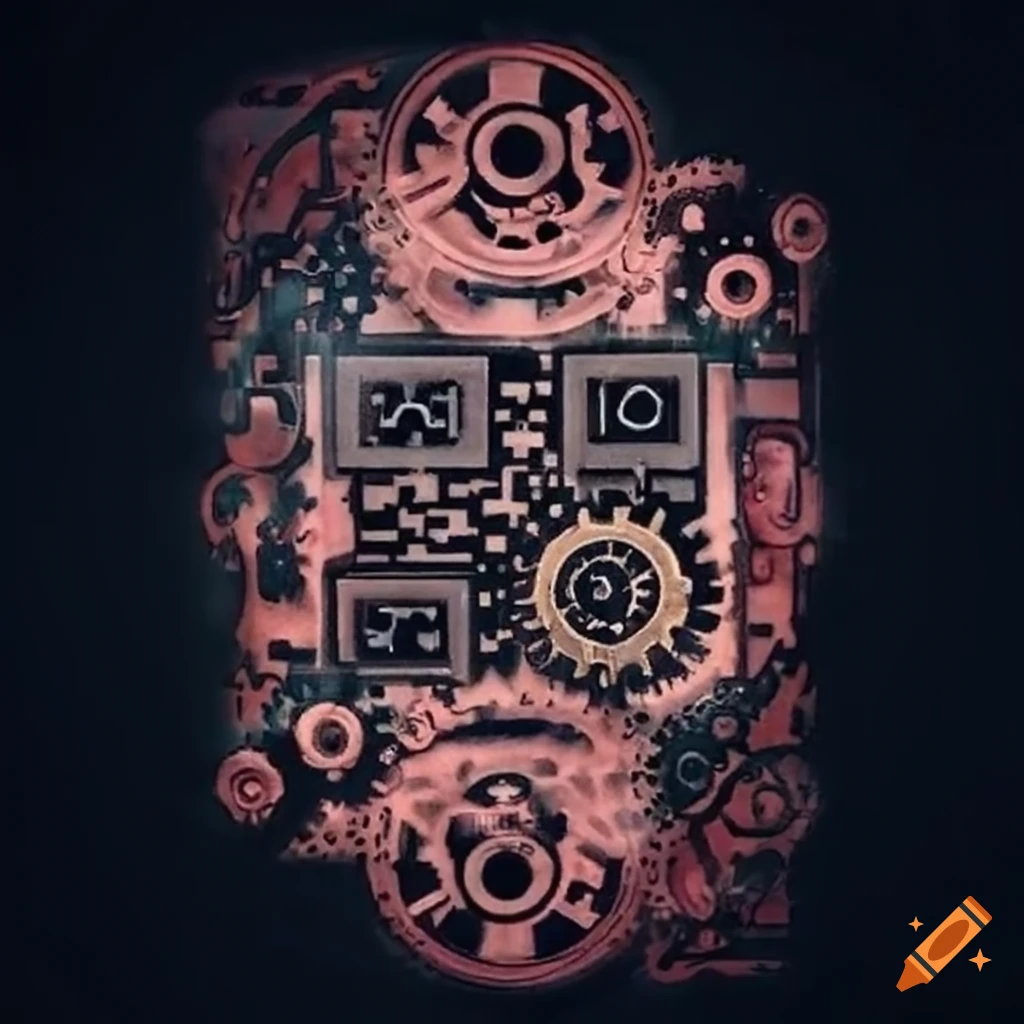 Qr code surrounded by mechanical gears tattoo on Craiyon