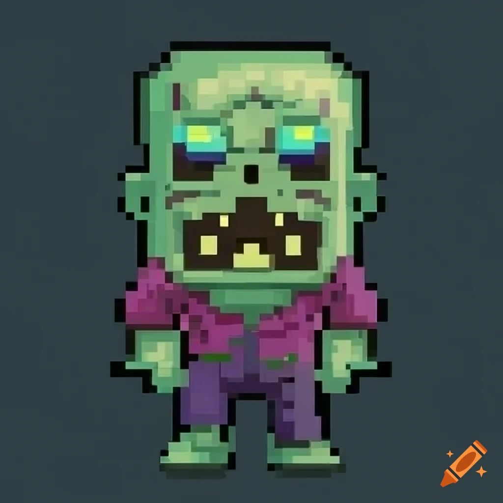 Pixel art depiction of a zombie on Craiyon