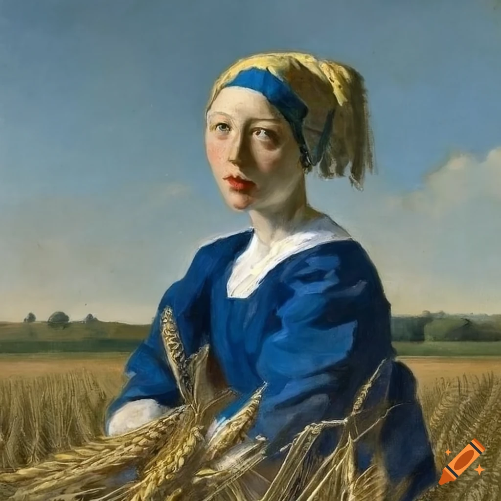 Johannes vermeer portrait of dutch peasant woman in a field with rye ...