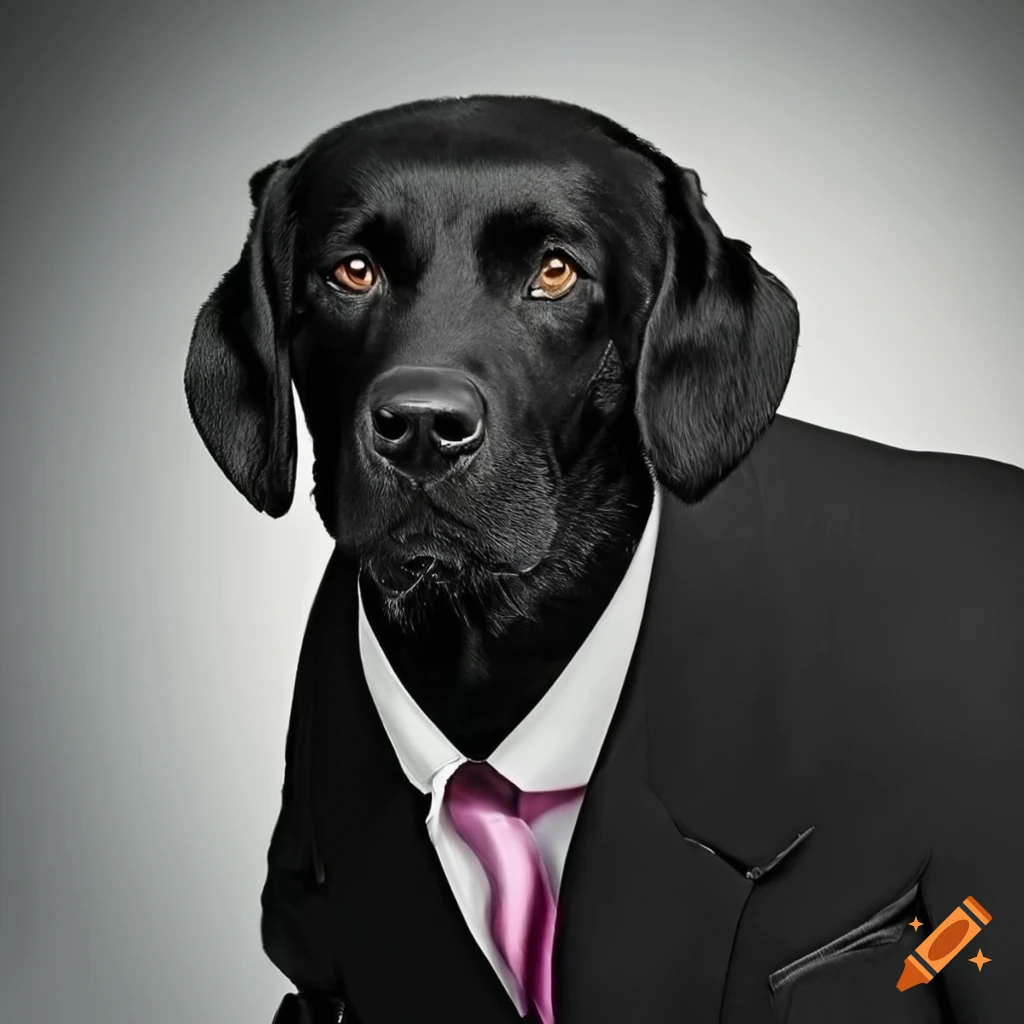 Black labrador in a business suit on Craiyon