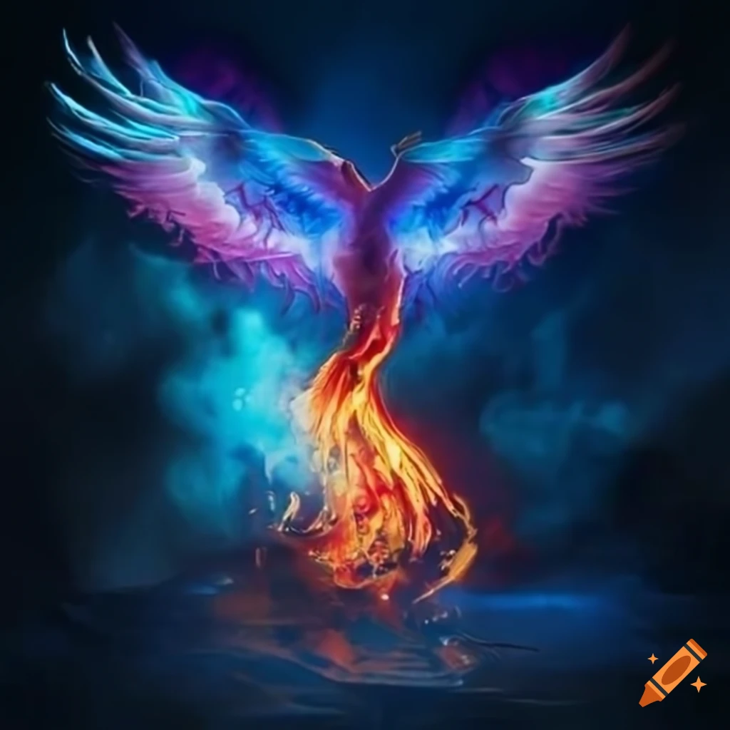 Phoenix rising from ashes, symbolizing rebirth and revolution on Craiyon