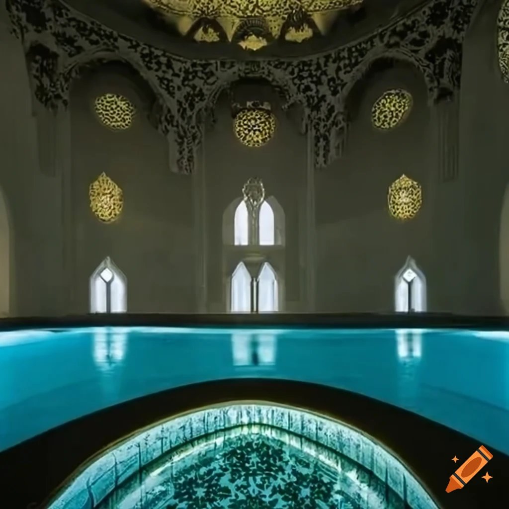 Water pool inside islamic architecture mosque on Craiyon