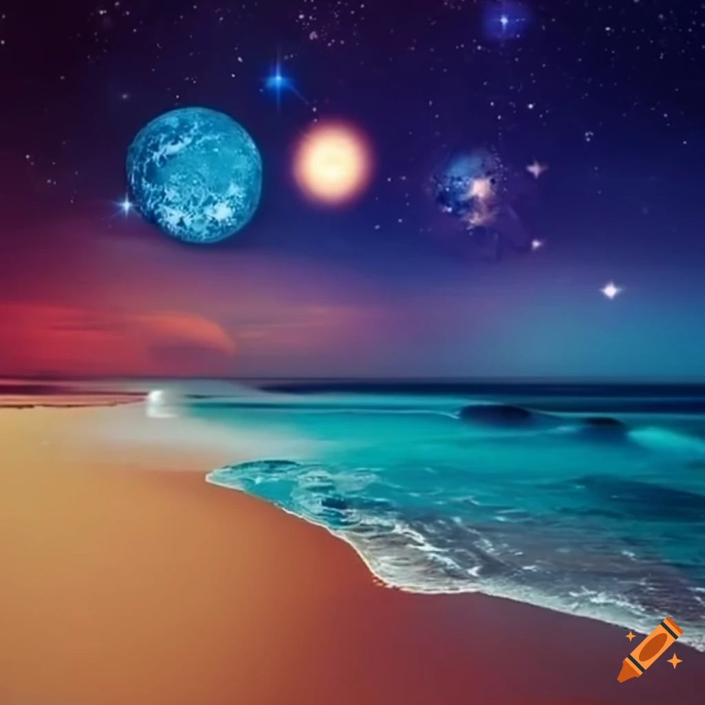 Beach and universe composition on Craiyon