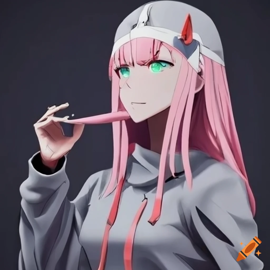 Zero two in grey hoodie on Craiyon