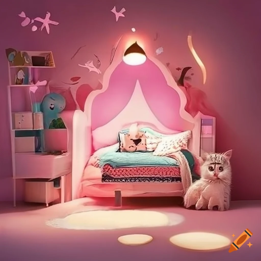 Cozy and cute cat-themed bedroom on Craiyon