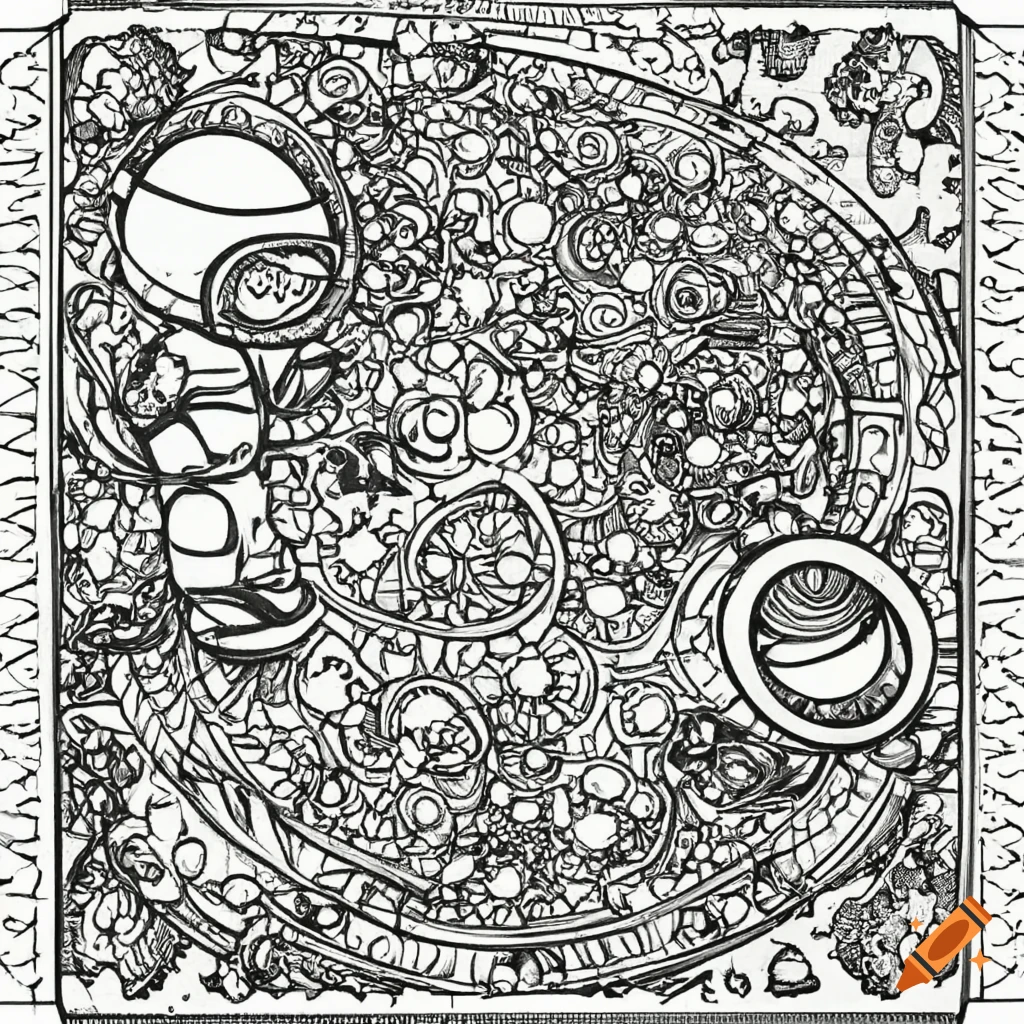 Space themed coloring book page on Craiyon