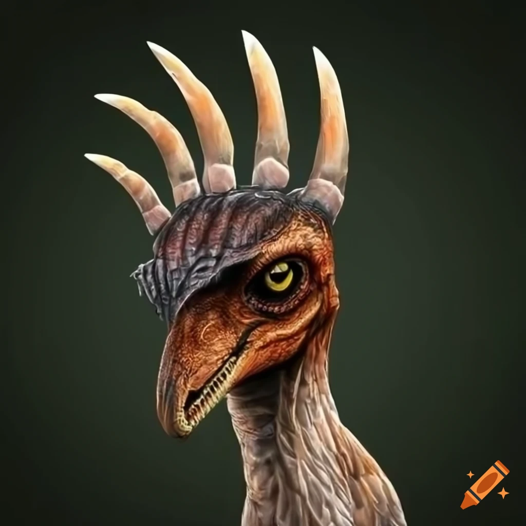 Feathered dinosaur raptor bird alien with clawed hands on Craiyon