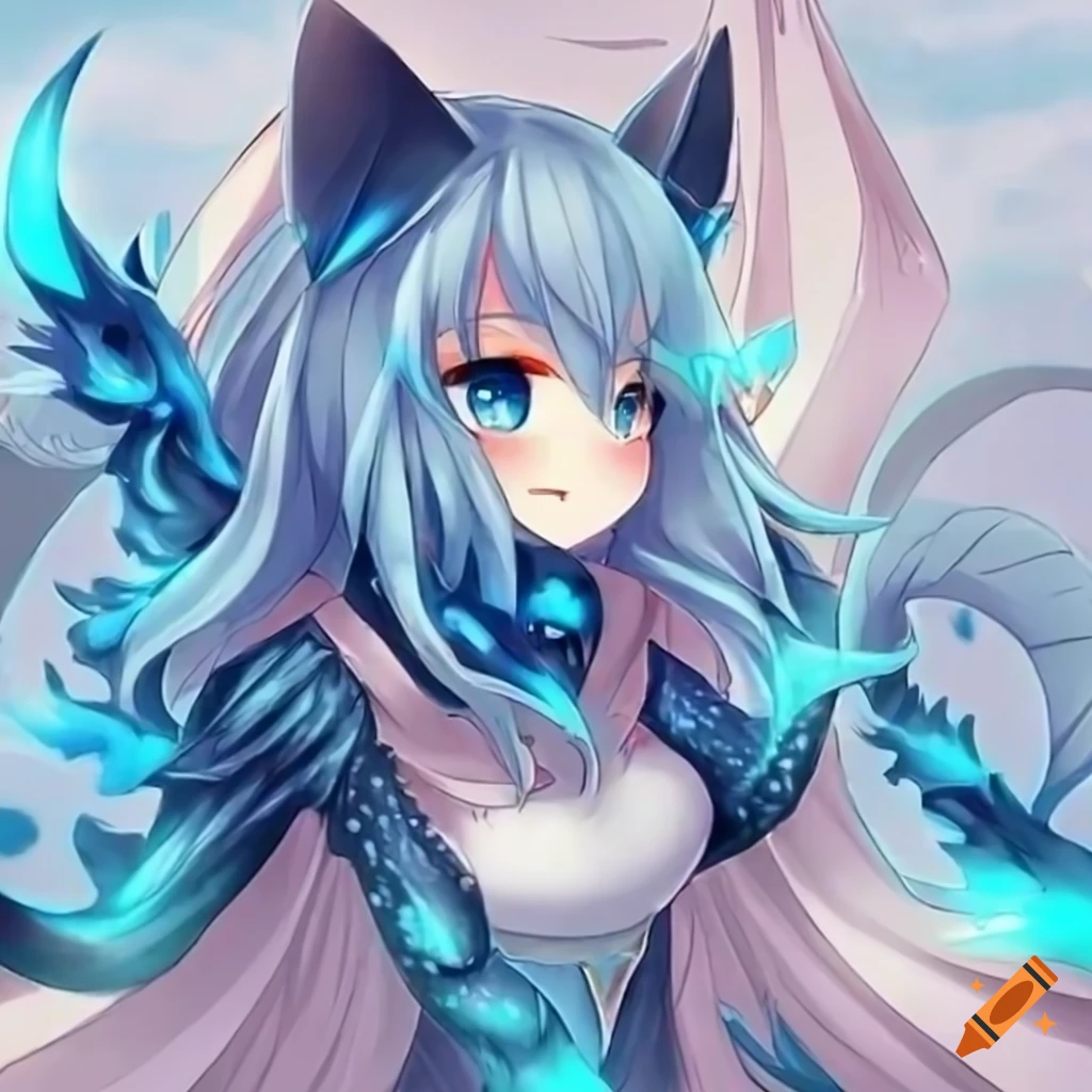 Cute blue fox dragon in anime style on Craiyon