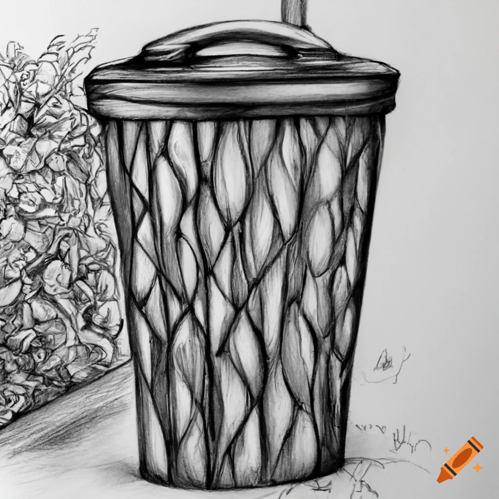 Trash can pencil drawing on Craiyon