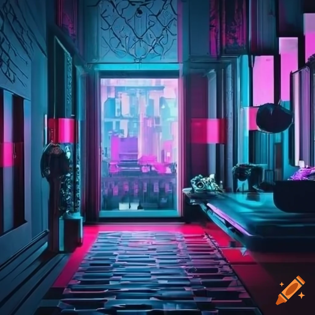 Cyberpunk art deco style interior design on Craiyon
