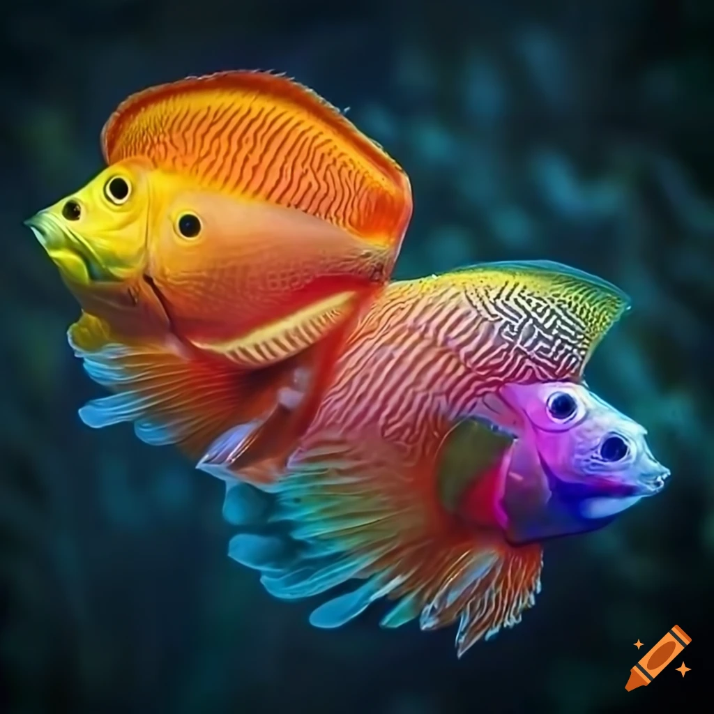 Group of exotic fish in vivid underwater micro photography on Craiyon