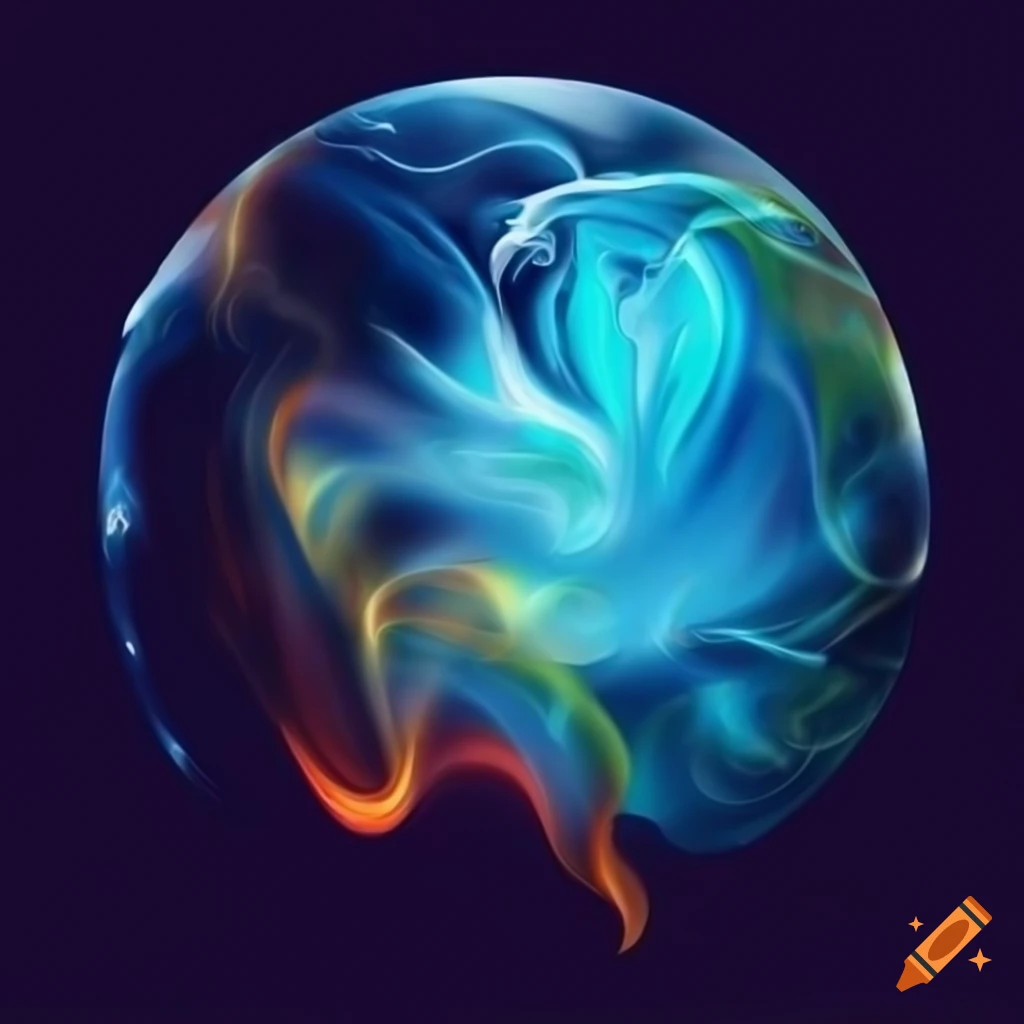 Abstract illustration of the elements earth, wind, fire, water, and ...