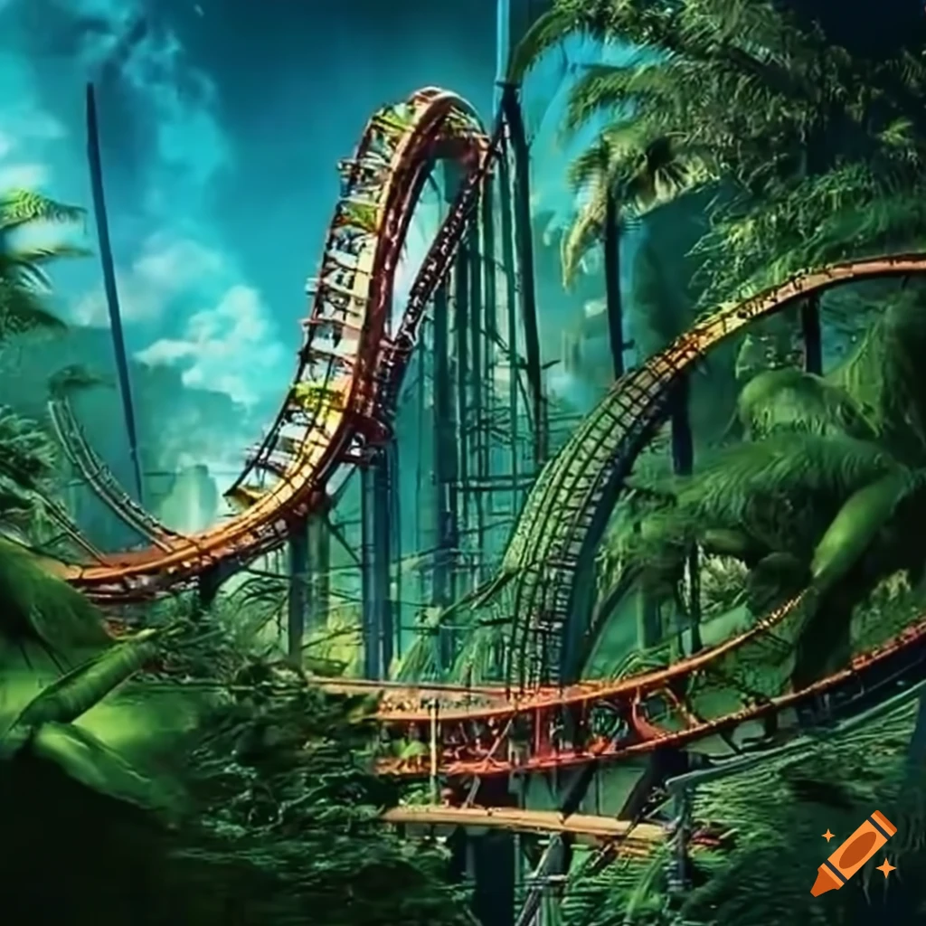 Millennium force roller coaster in a jungle setting on Craiyon