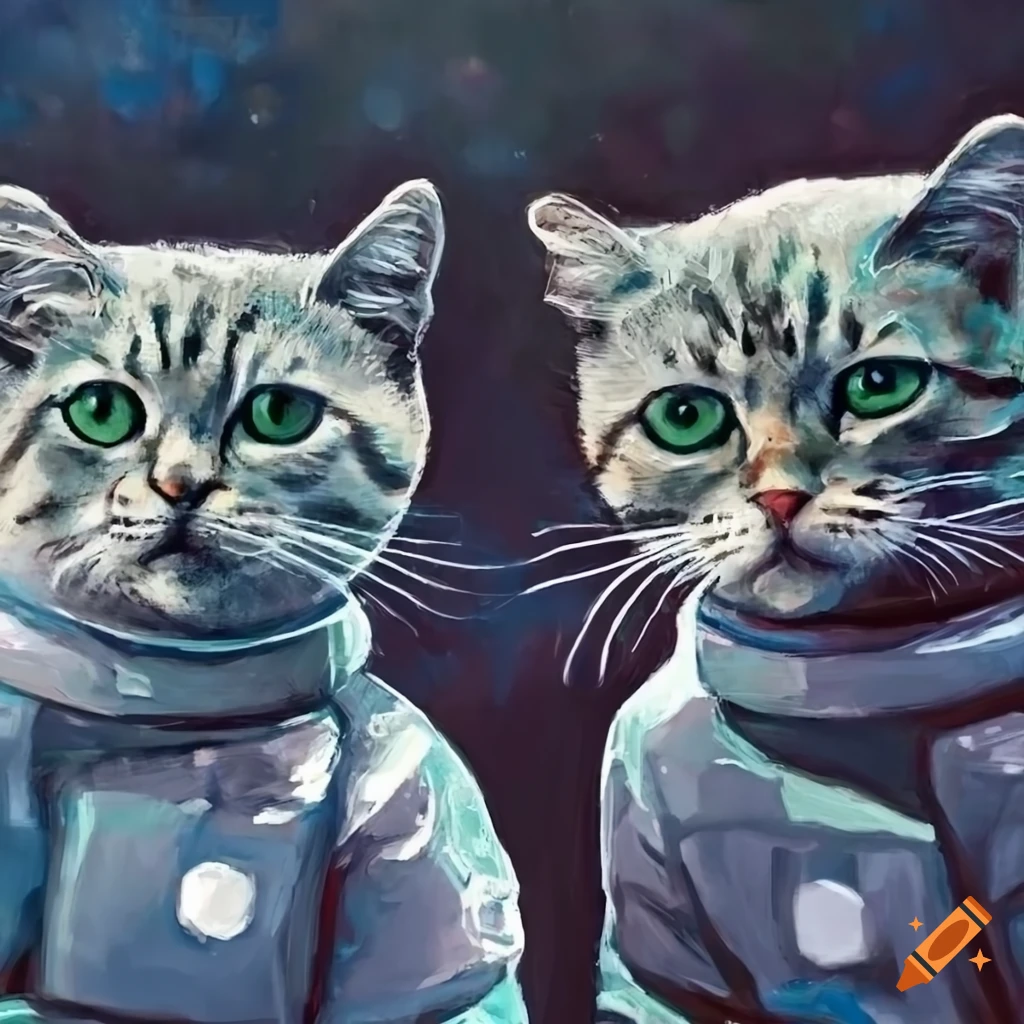 Abstract painting of two cats in space suits on Craiyon
