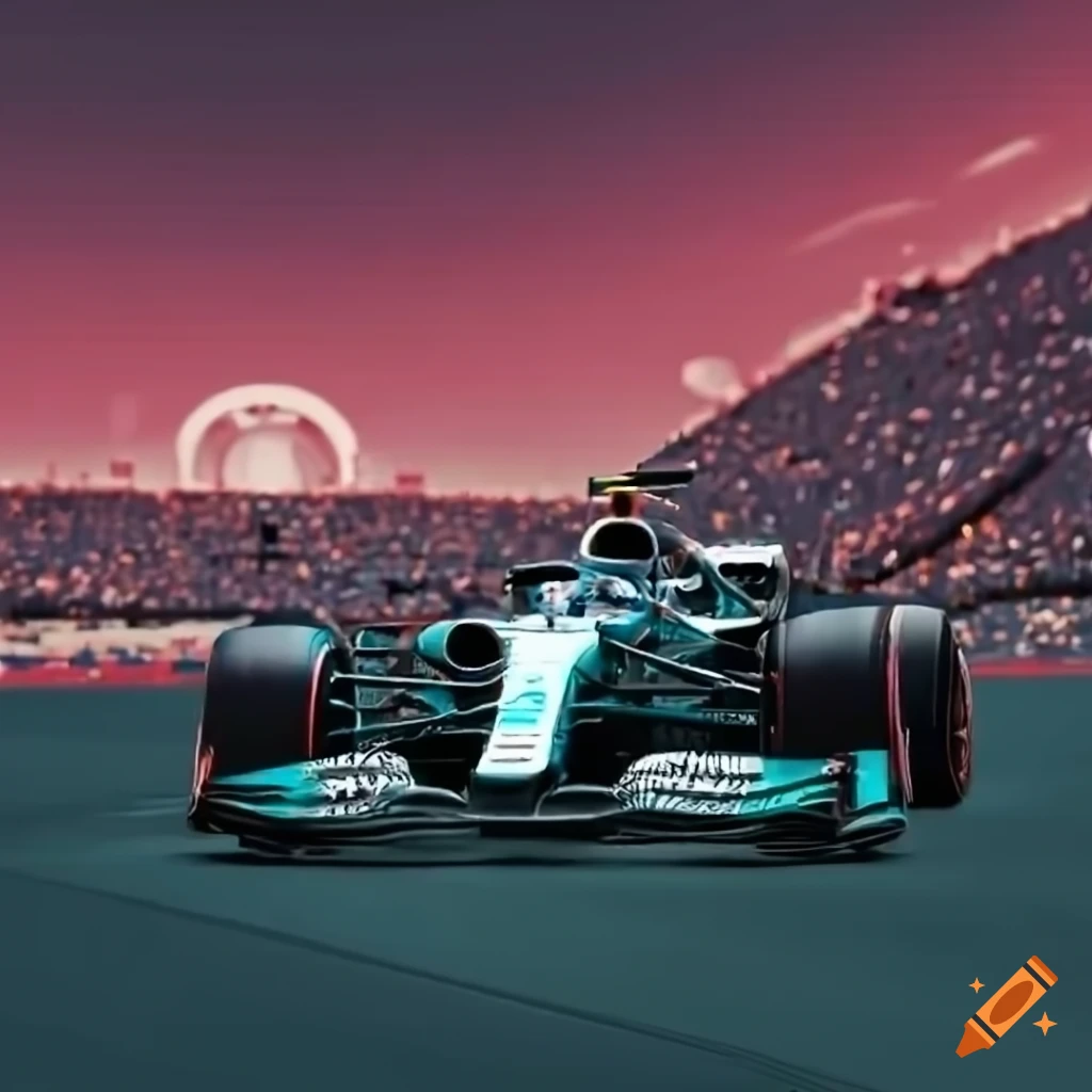 F1 superstar car racing near Barcelona stadium with cheering football ...