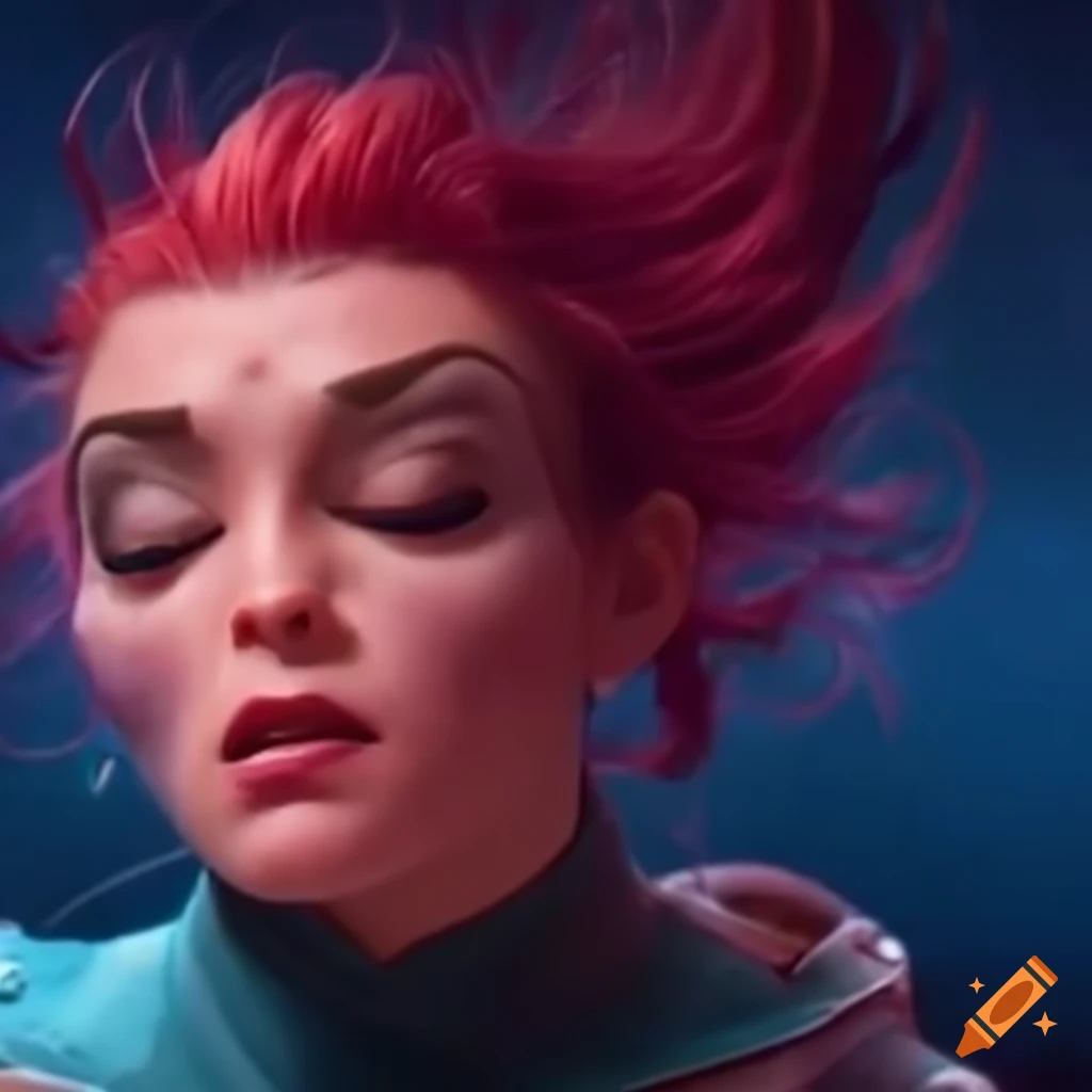 Woman fighter with dazed expression in disney arena on Craiyon