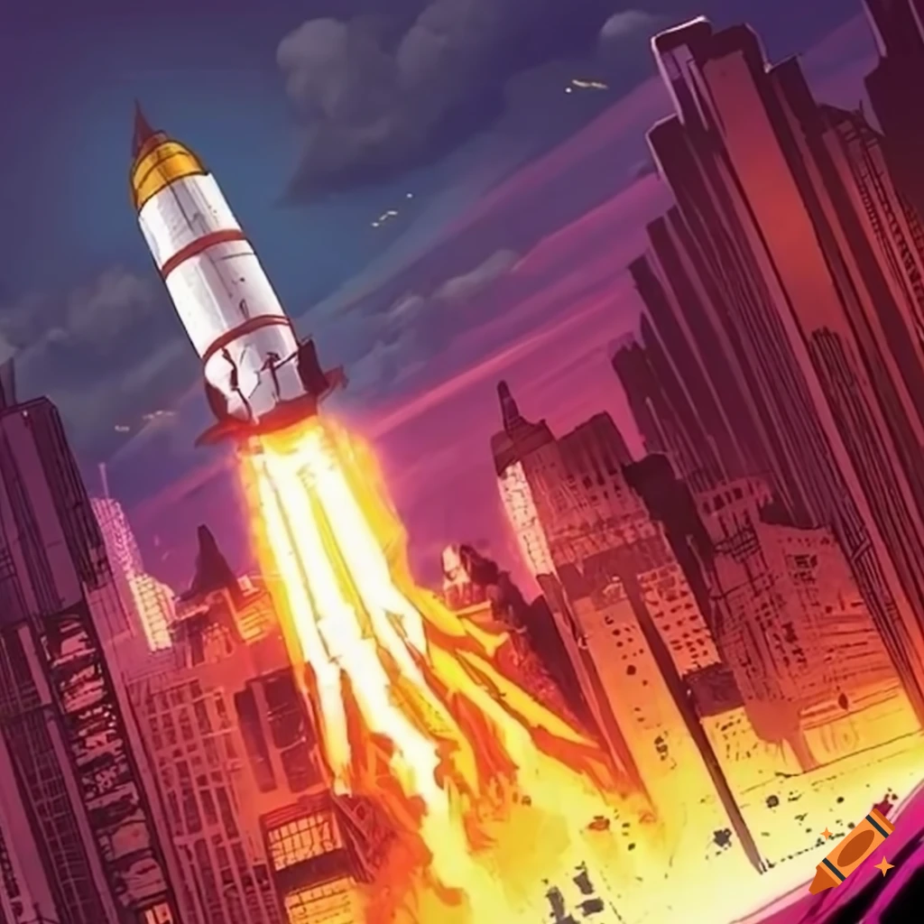 Massive rocket launch from manhattan in impressive comic style illustration on Craiyon