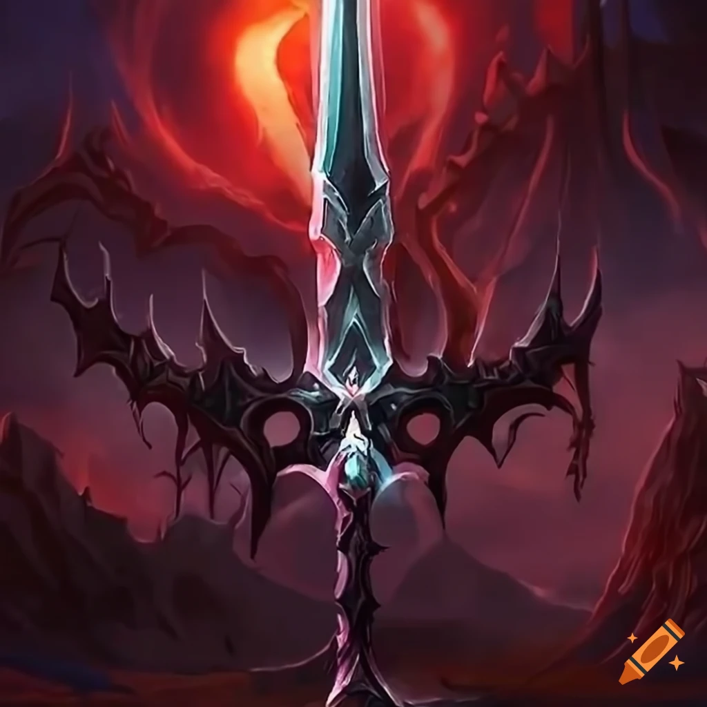 Legendary dark fantasy great sword with red energy and skull inserts on ...