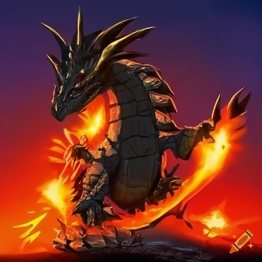 Mud wing dragon with a baby dragon breathing fire on Craiyon