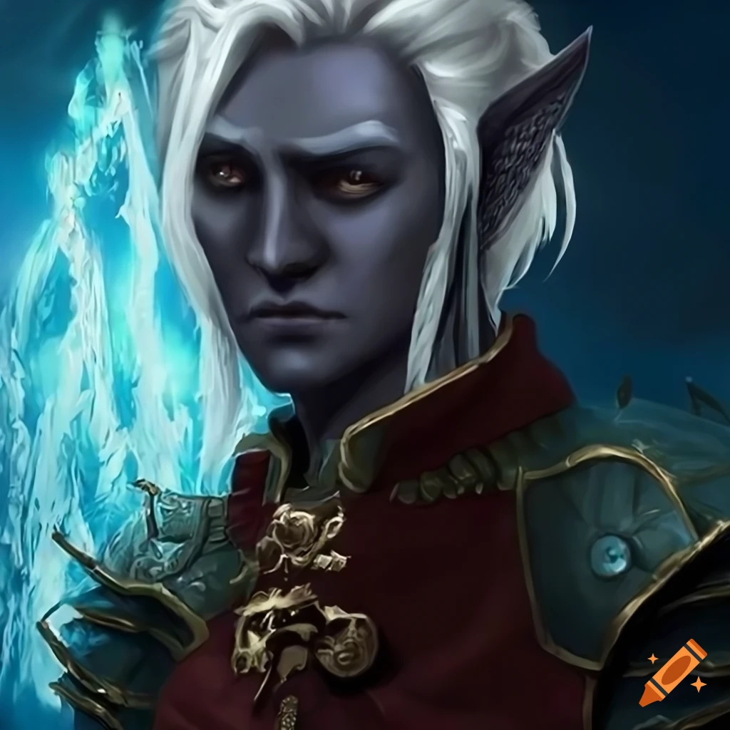 Realistic stylized portrait of a handsome young drow in a fantasy ...