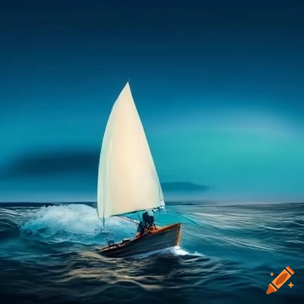 Sailing boat leaping in big waves on Craiyon