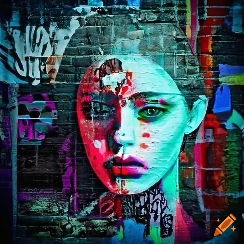 Graffiti and grunge wall with unique posters and vogue models in 4K ...