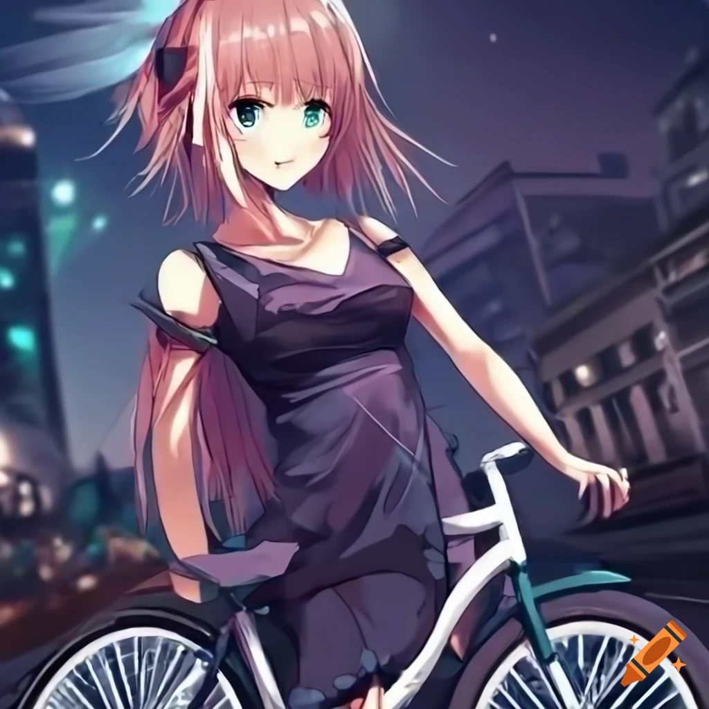 Anime girl with bike on Craiyon