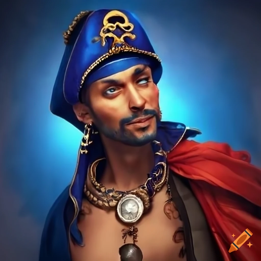 Male arabian pirate fortune teller with blue skin on Craiyon