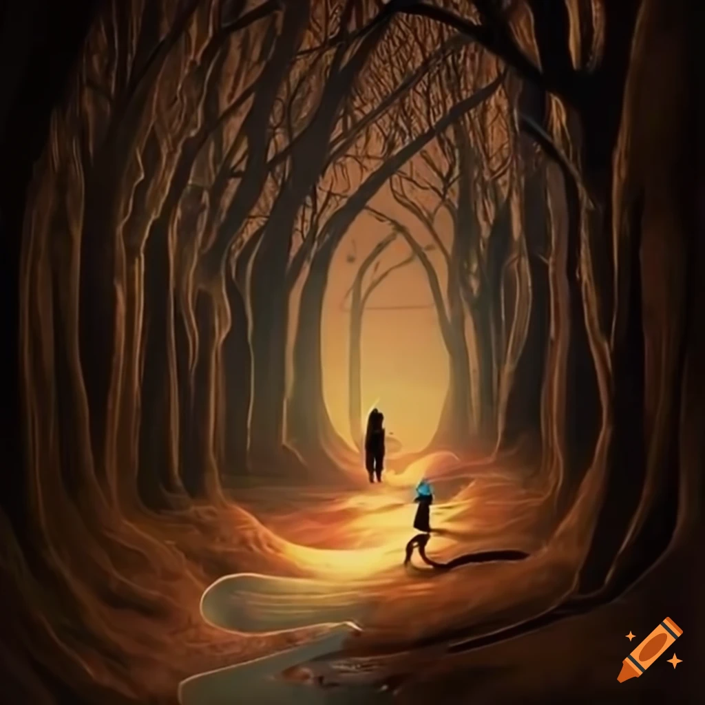 Joey dean looking down a magical path on Craiyon