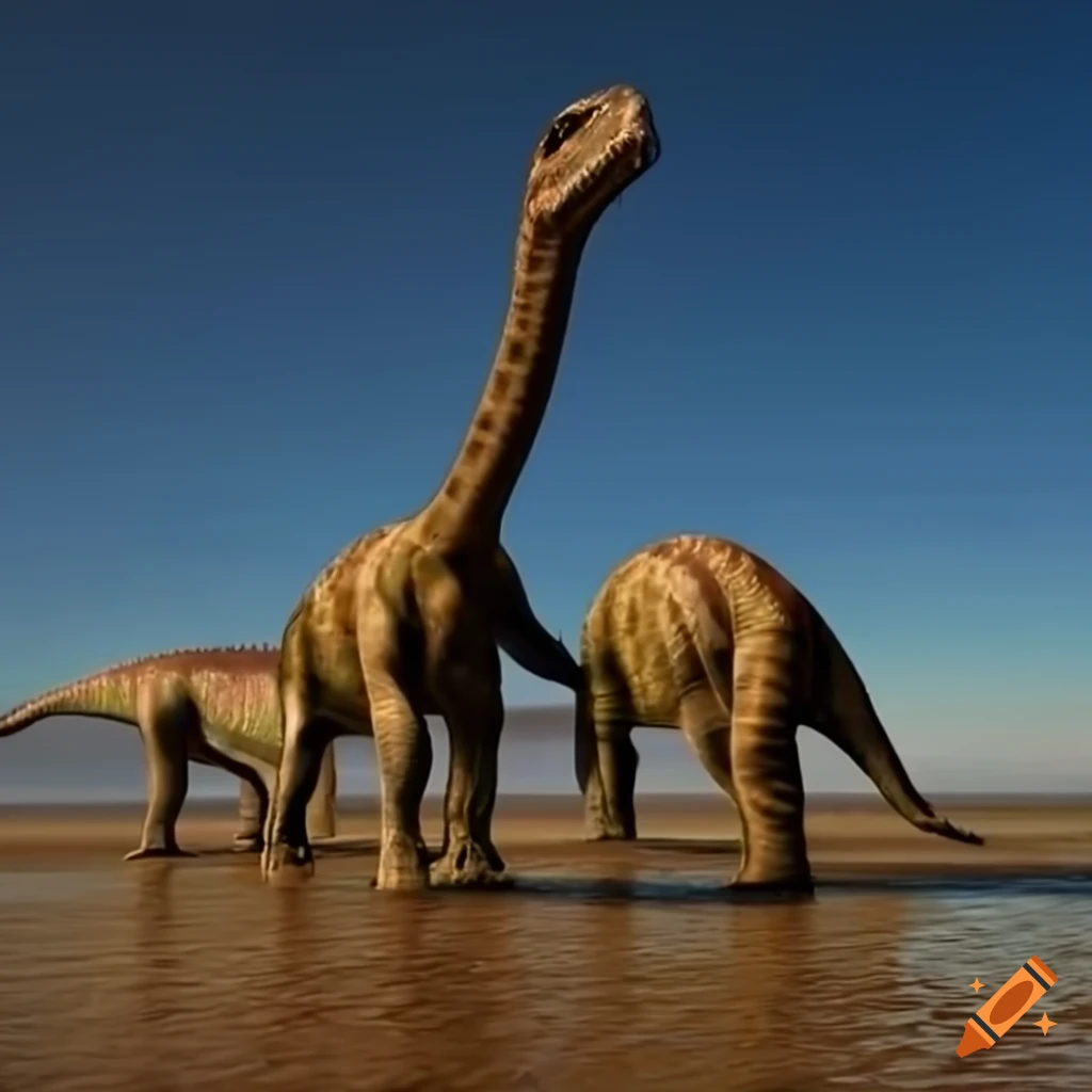 Towering diplodocus with three small hadrosaurs in a british columbia ...