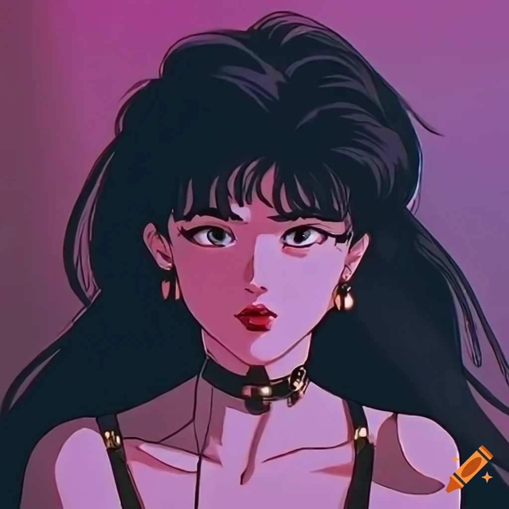 Stunning dark haired woman with 80s anime aesthetic on Craiyon