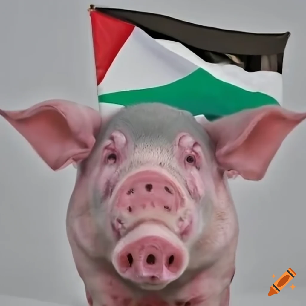 Pig holding Palestine flag on Craiyon