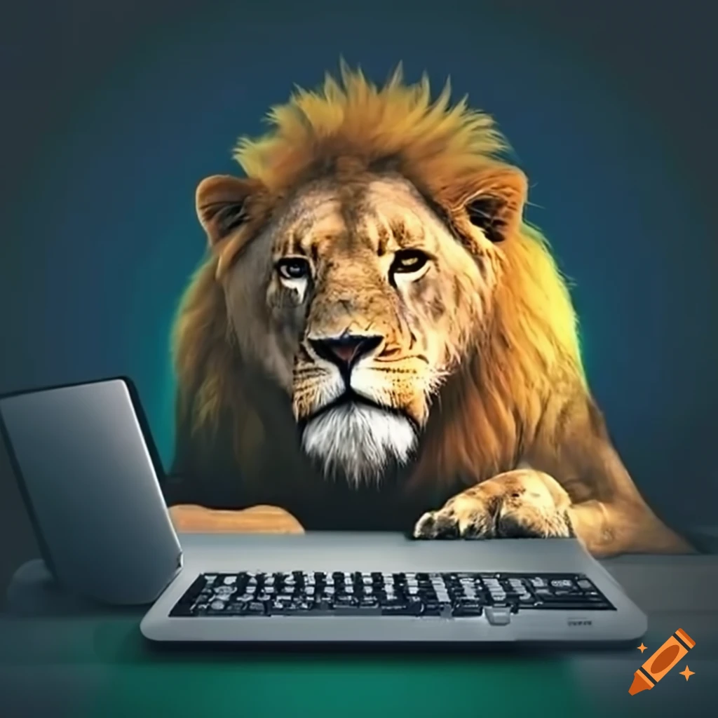 Lion working on computer on Craiyon
