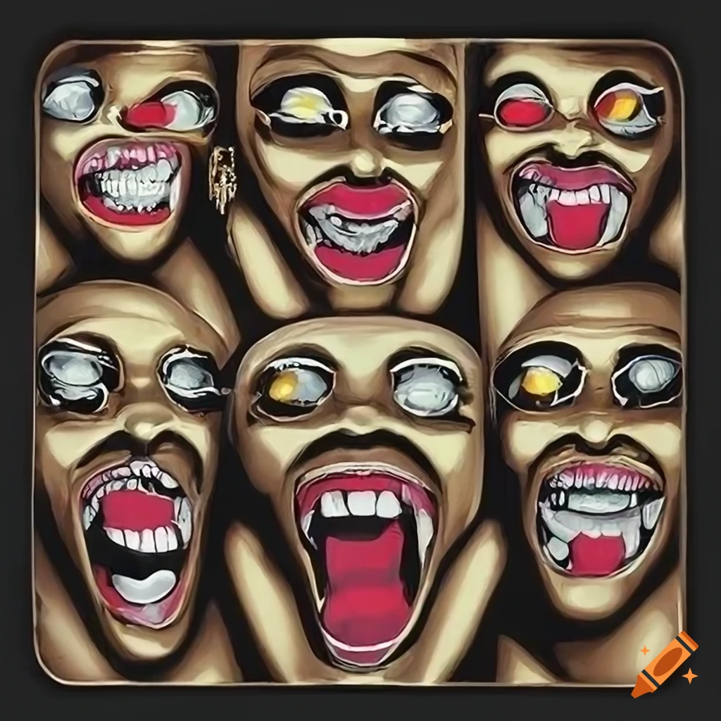 Avantgarde pop cover art with a realistic smile and gold teeth on Craiyon