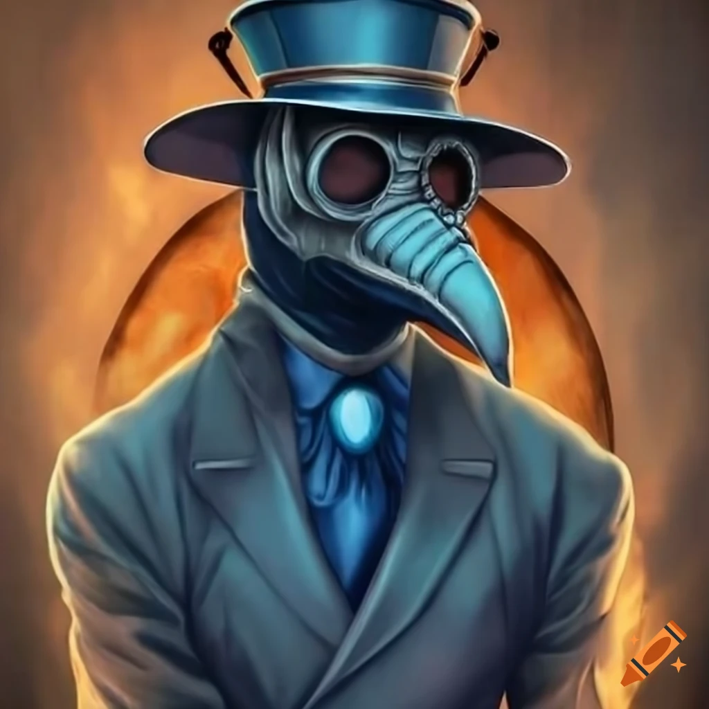 Person wearing a plague doctor costume in blue suit on Craiyon