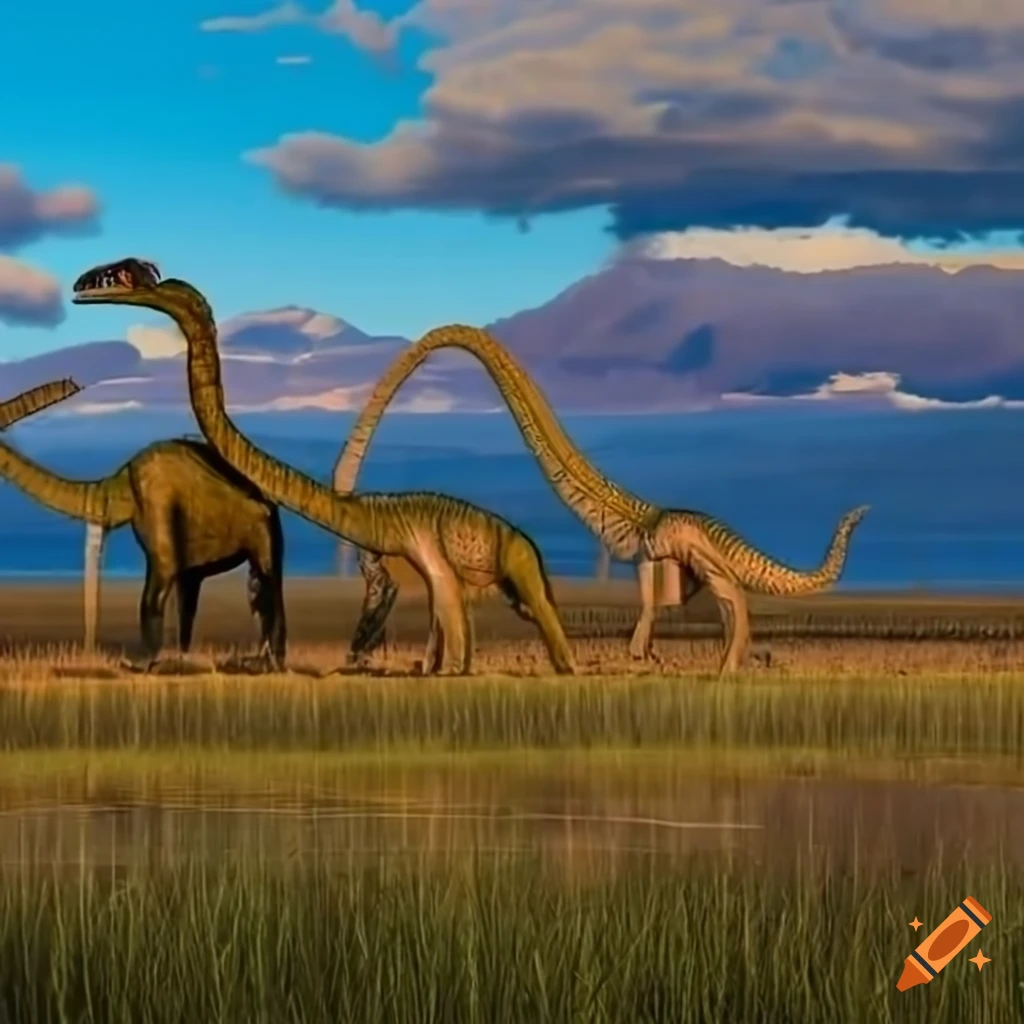 Towering diplodocus with small Hadrosaurus dinosaurs in a British ...