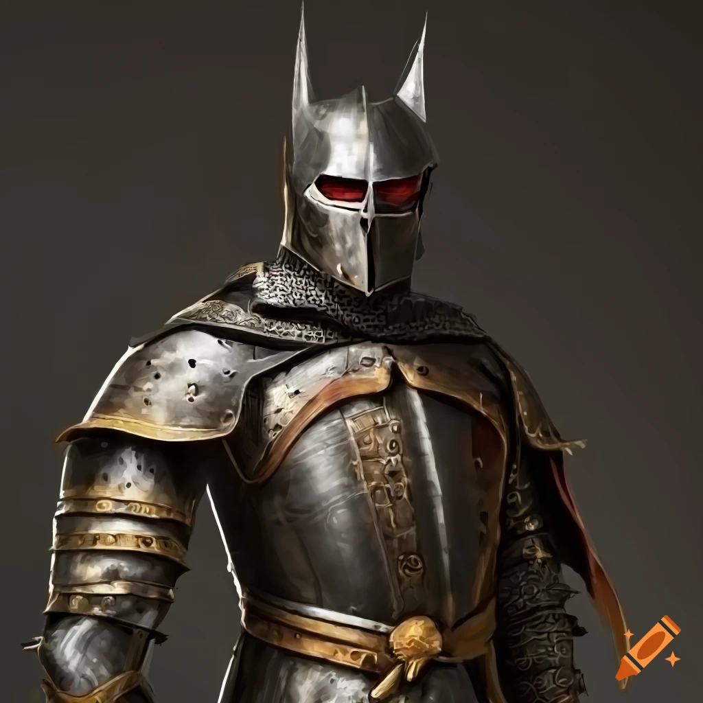 Dark knight in rusted silver armor and black cloak with demon gauntlets ...