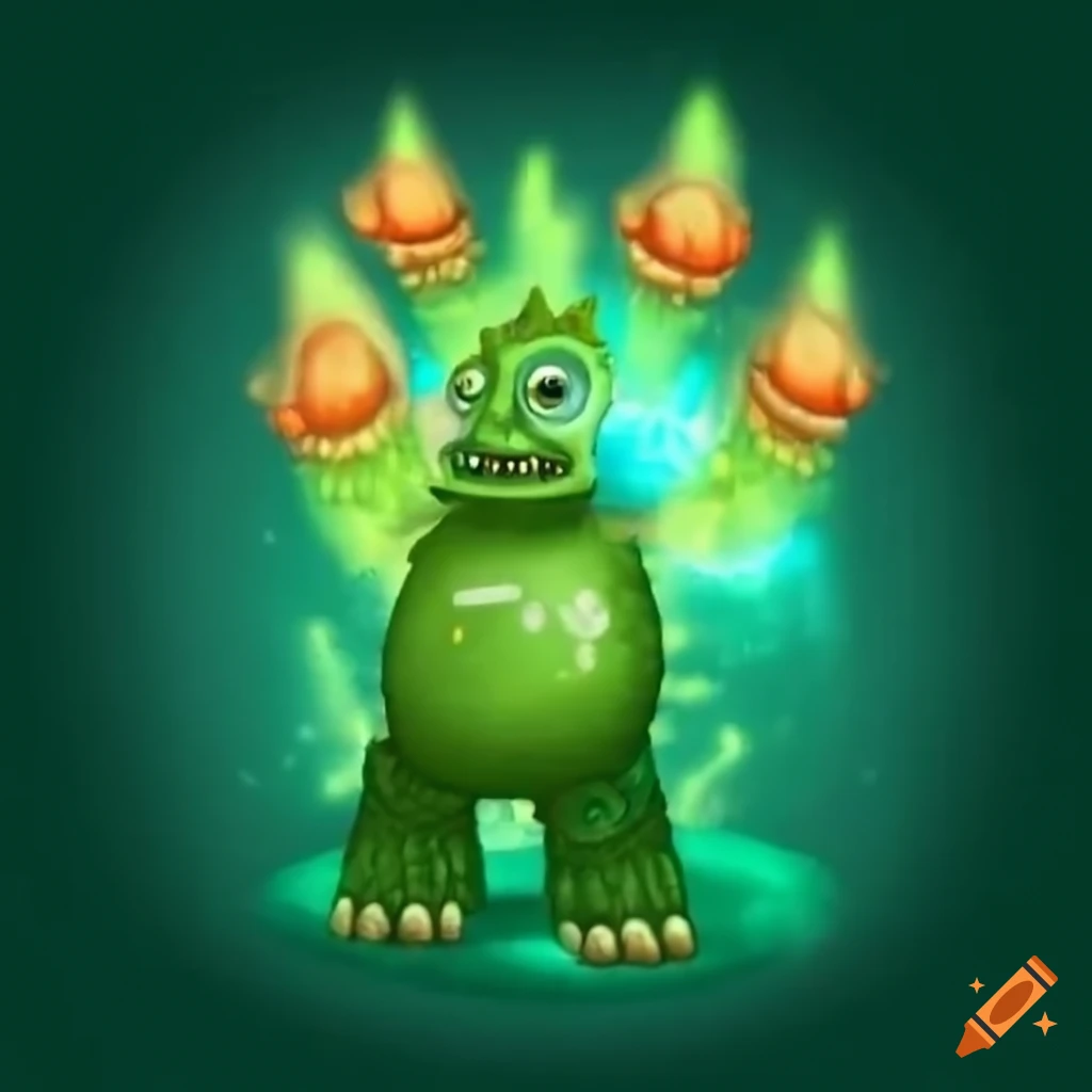 Singing monsters in a workshop with green goo on Craiyon