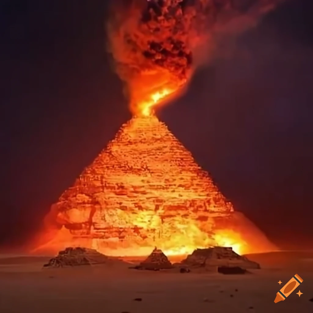 Great pyramid of giza exploding with lava eruption on Craiyon