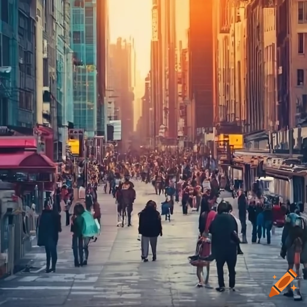 Crowded urban environment with people and trucks on Craiyon
