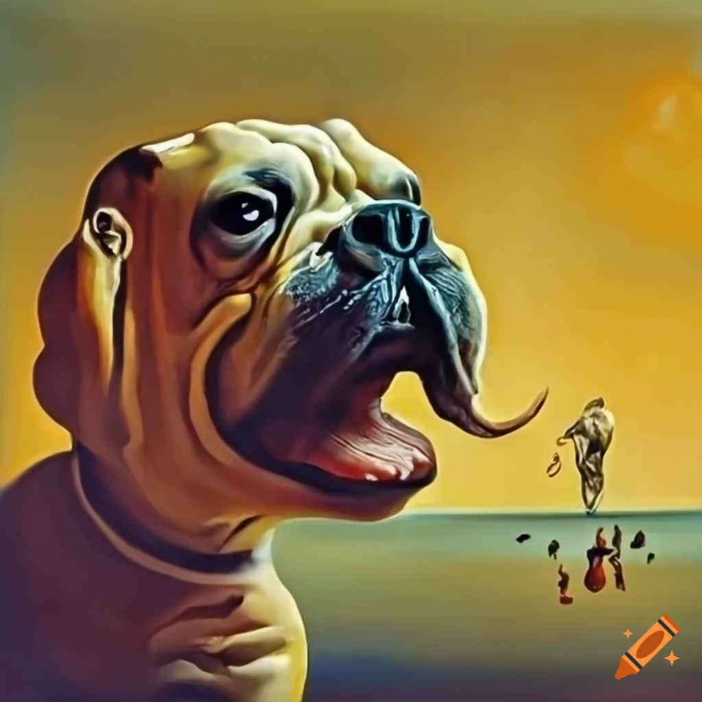 Surreal Salvador Dali painting with a bulldog as the main character on ...